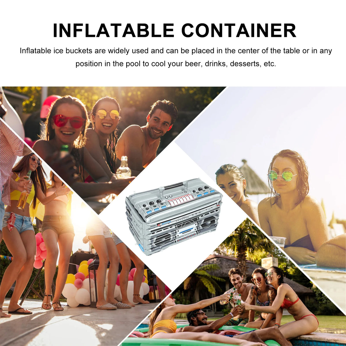 "Revitalize Your Pool Party: Inflatable Cooler Ice Tray & Boombox Bar ...